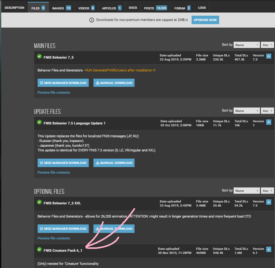 스카이림 FNIS Creature Pack 61 이거 어디서 받냐
