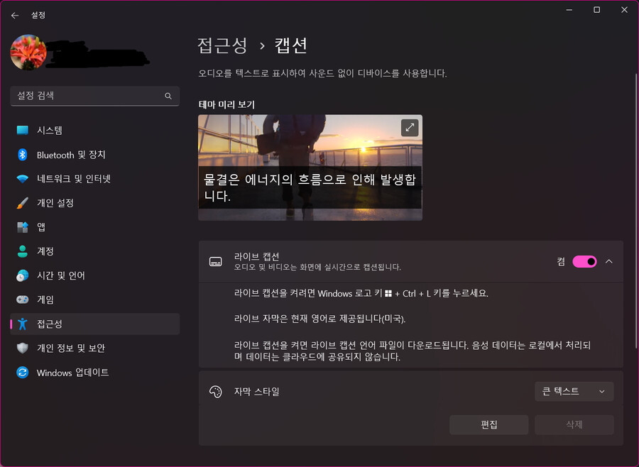 윈도우 11 실시간 자막 기능(영어전용) | PC 정보