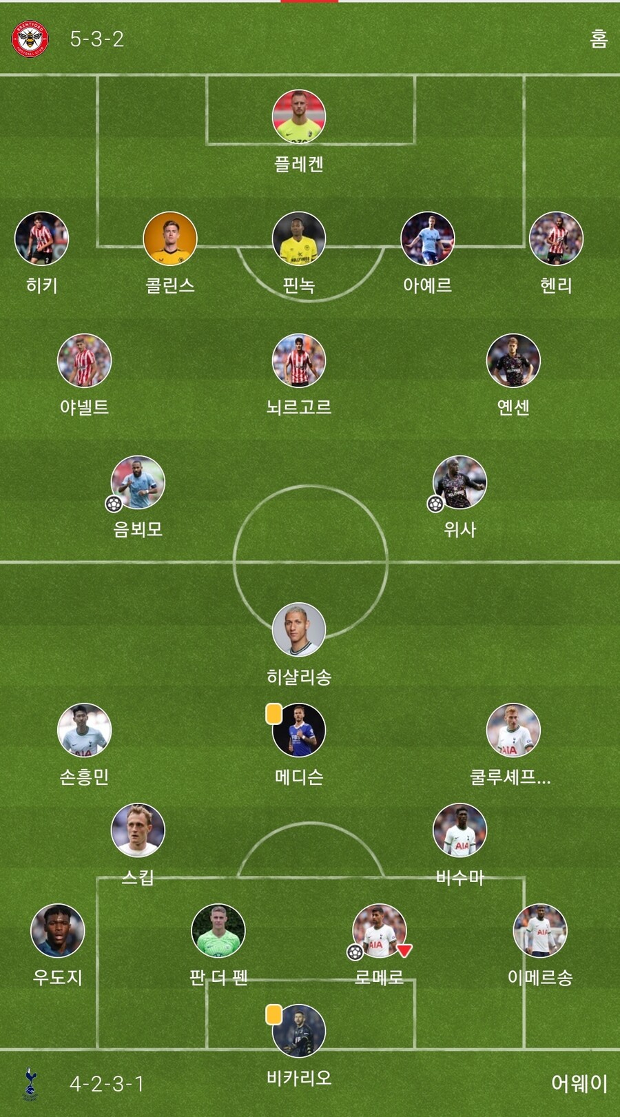 EPL 1라운드) 브렌트포드 vs 토트넘 2 : 2 경기종료 | 스포츠 정보