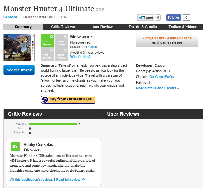 캡콤「몬스터 헌터 4G」Hobby Consolas 리뷰 (93점) | 3DS 정보