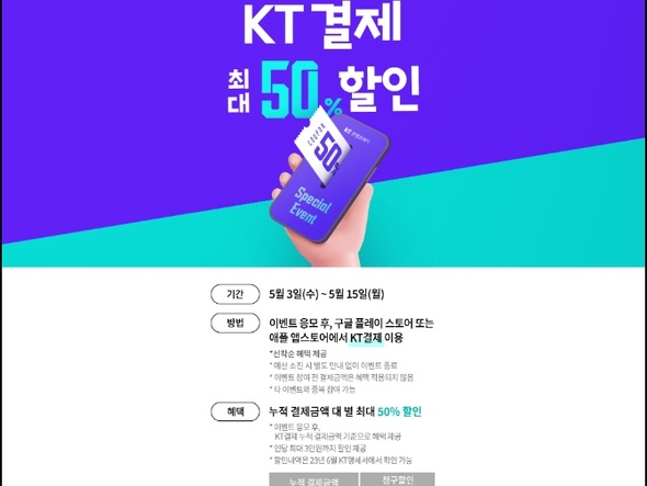 KT콘텐츠페이 구글 플레이 스토어 애플 앱 스토어 최대 50 할인